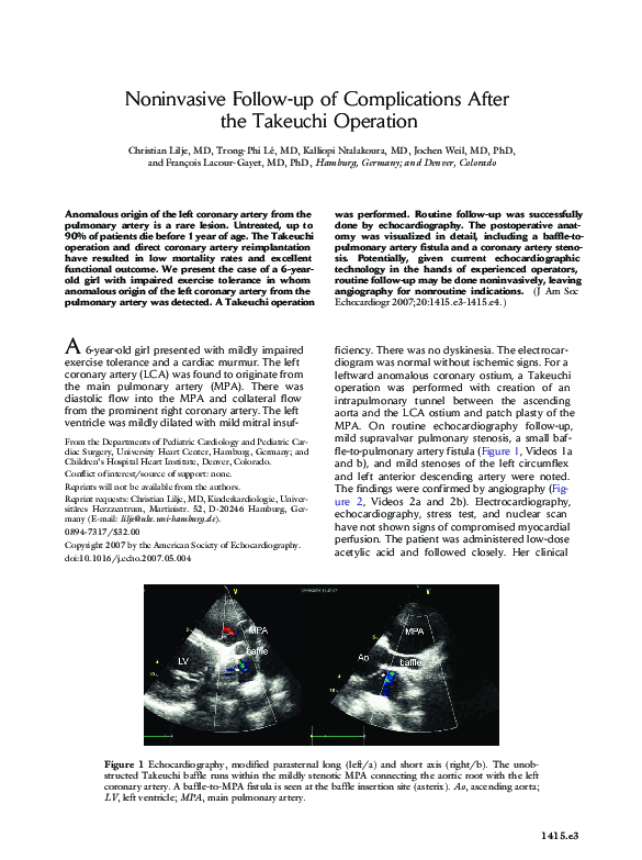 (PDF) Noninvasive Follow-up of Complications After the Takeuchi Operation