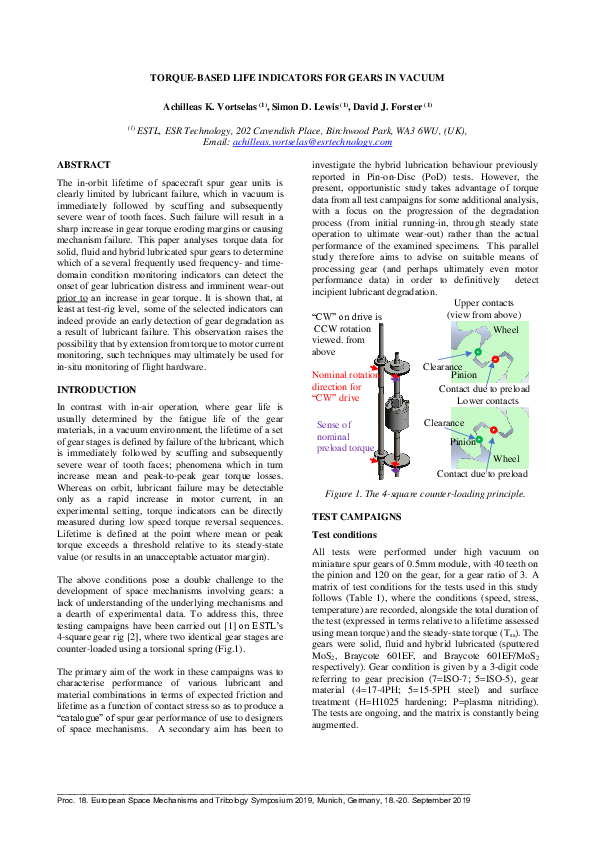 (PDF) Torque-Based Life Indicators for Gears in Vacuum