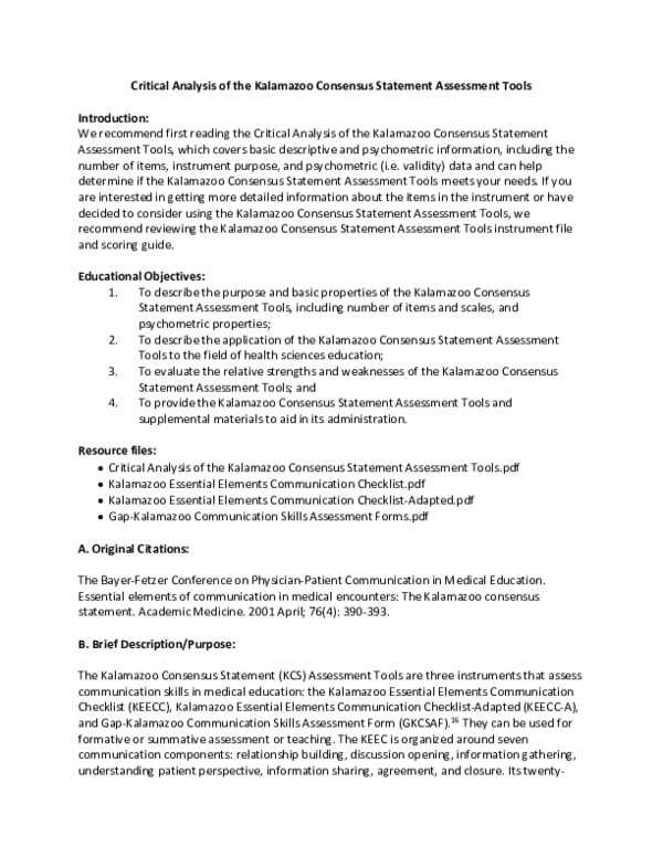 (PDF) Critical Synthesis Package: The Kalamazoo Consensus Statement ...