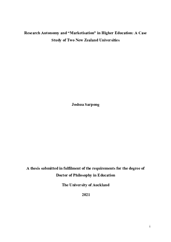 (PDF) Research Autonomy and "Marketisation" in Higher Education: A Case ...