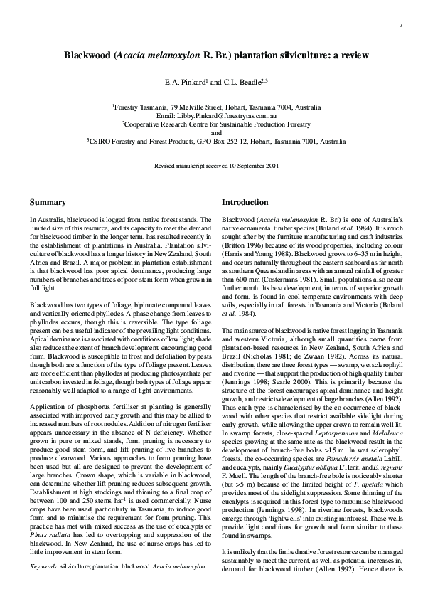 (PDF) Blackwood ( Acacia melanoxylon R. Br.) plantation silviculture: a ...