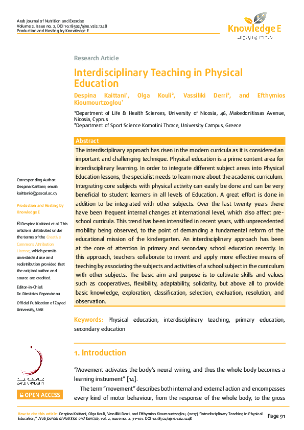 (PDF) Interdisciplinary Teaching in Physical Education