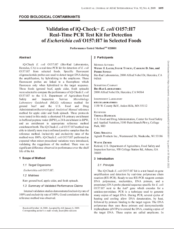 (PDF) Validation of iQ-Check E. coli O157:H7 real-time PCR test kit for ...