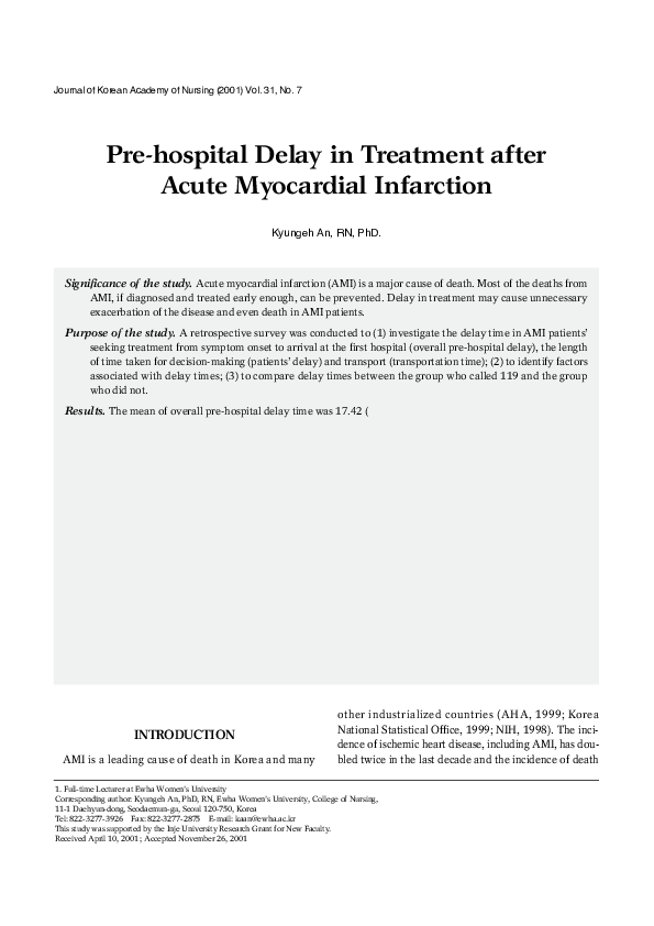 (PDF) Pre-hospital delay in treatment after acute myocardial infarction