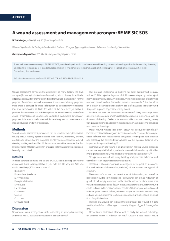 (PDF) A wound assessment and management acronym: BE ME SIC SOS