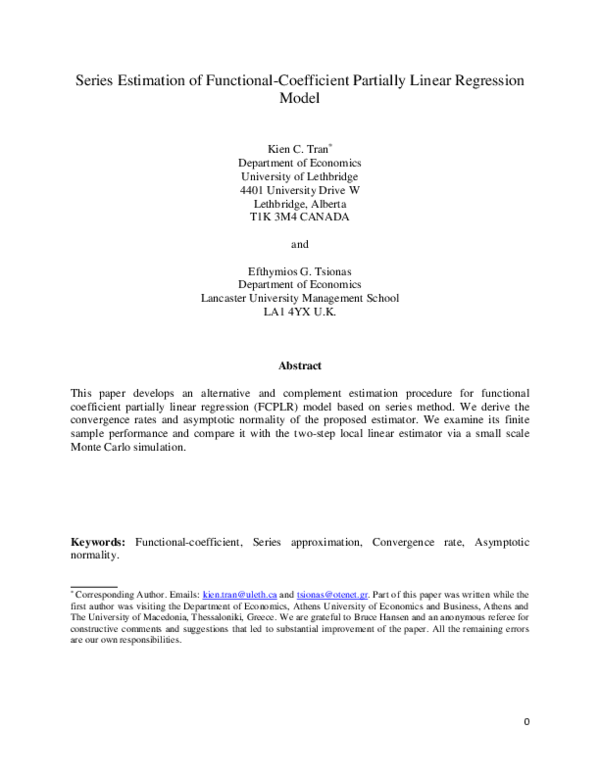 Pdf Estimation Of Functional Coefficient Partially Linear Regression Model