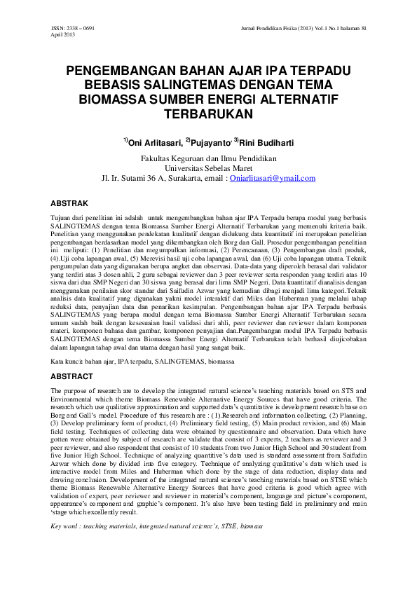(PDF) Pengembangan Bahan Ajar Ipa Terpadu Bebasis Salingtemas Dengan Tema Biomassa Sumber Energi ...