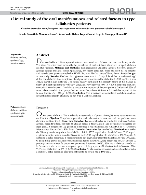 (PDF) Clinical study of the oral manifestations and related factors in ...