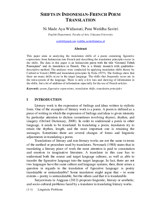 (PDF) Shifts in Indonesian-French Poem Translation | weddha savitri ...