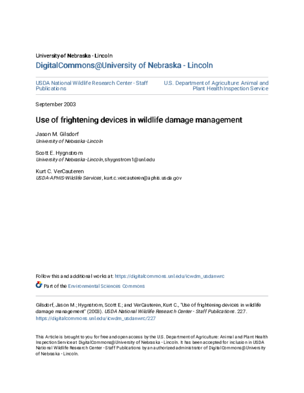 (PDF) Use of frightening devices in wildlife damage management