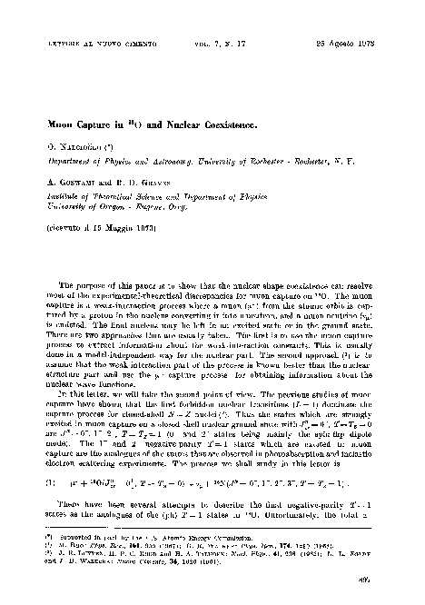 (PDF) Muon capture in16O and nuclear coexistence