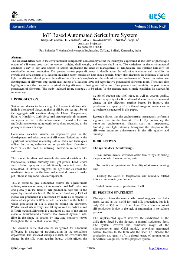 Pdf Iot Based Automated Sericulture System
