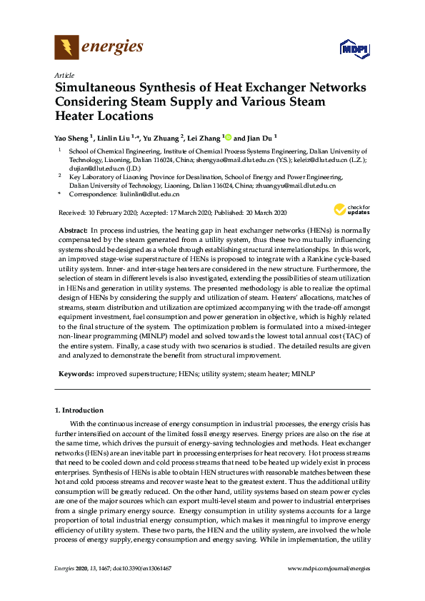 (PDF) Simultaneous synthesis of heat exchanger networks with pressure recovery: Optimal ...
