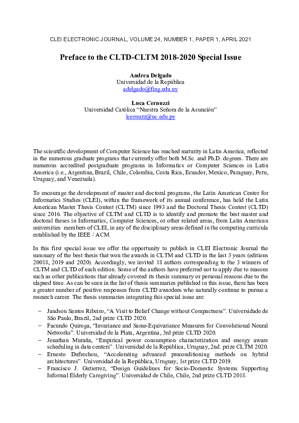 (PDF) Preface to the CLTD-CLTM 2018-2020 Special Issue