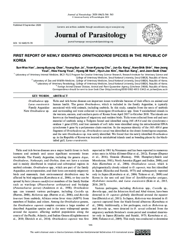 (PDF) First Report of Newly Identified Ornithodoros Species in the ...