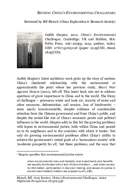 (PDF) Review: China's Environmental Challenges