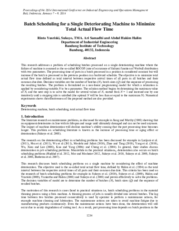 (PDF) Batch Scheduling for a Single Deteriorating Machine to Minimize Total Actual Flow Time