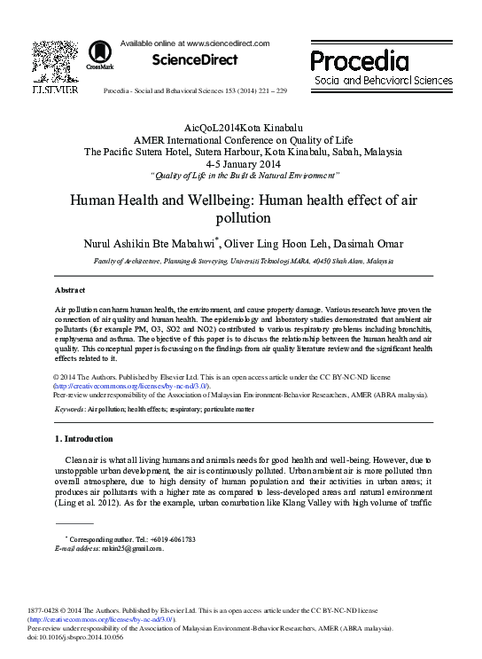 (PDF) Human Health and Wellbeing: Human Health Effect of Air Pollution