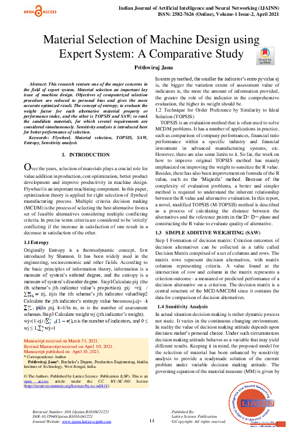 (PDF) Material Selection of Machine Design using Expert System: A ...