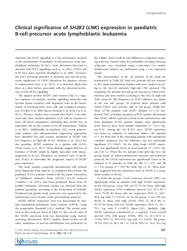 (PDF) Clinical significance of SH2B3 (LNK) expression in paediatric B ...