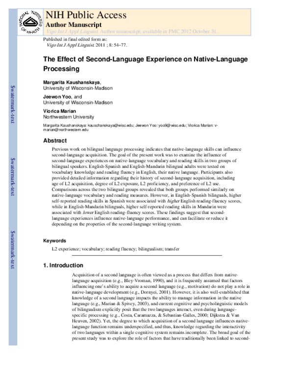(PDF) The Effect of Second-Language Experience on Native-Language ...