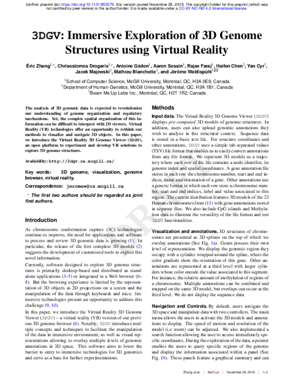 (PDF) 3DGV: Immersive Exploration of 3D Genome Structures using Virtual ...