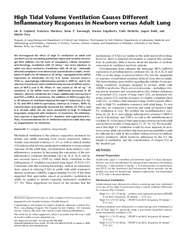 (PDF) High Tidal Volume Ventilation Causes Different Inflammatory ...