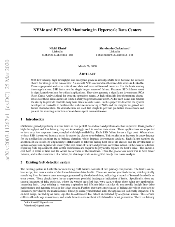 (PDF) NVMe and PCIe SSD Monitoring in Hyperscale Data Centers