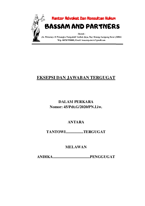 (PDF) Eksepsi Dan Jawaban Tergugat (Hukum Acara Dan Praktek Peradilan ...