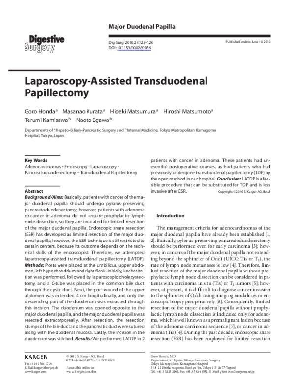 (PDF) Laparoscopy-Assisted Transduodenal Papillectomy