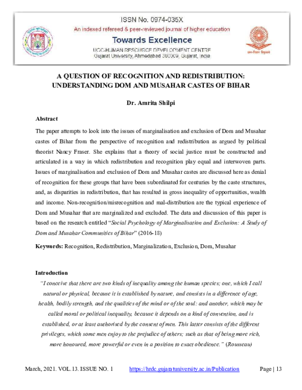 (PDF) A Question of Recognition and Redistribution: Understanding Dom ...