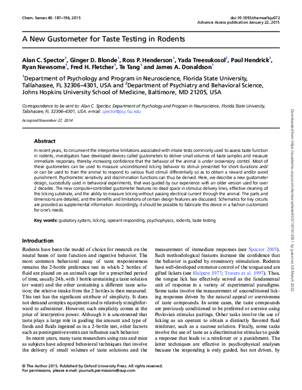 (PDF) A new gustometer for taste testing in rodents