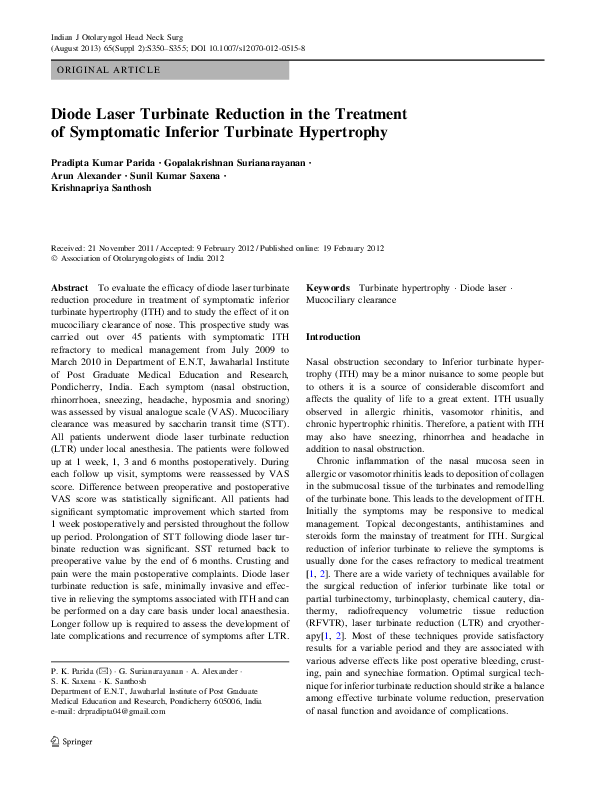 (PDF) Diode Laser Turbinate Reduction in the Treatment of Symptomatic ...