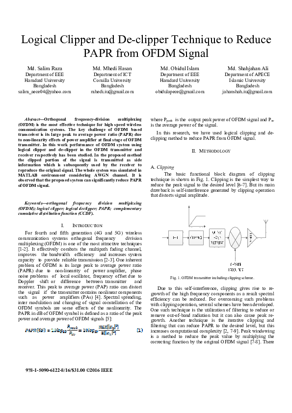 (PDF) Logical clipper and de-clipper technique to reduce PAPR from OFDM ...