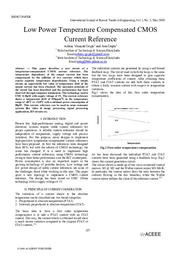 (PDF) Low Power Temperature Compensated CMOS Current Reference