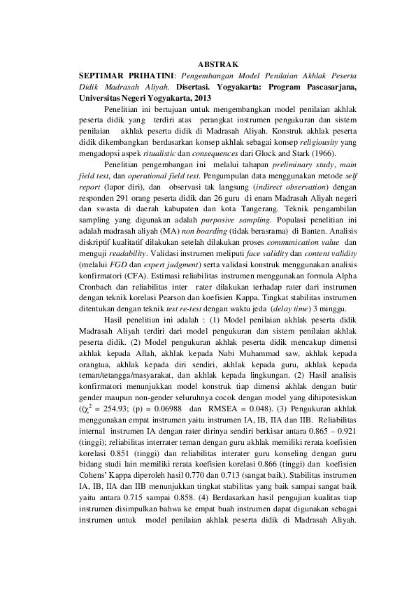 (PDF) Pengembangan Model Penilaian Akhlak Peserta Didik Madrasah Aliyah