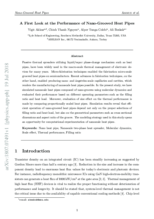(PDF) A First Look at the Performance of Nano-Grooved Heat Pipes