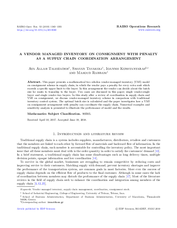 (PDF) A vendor managed inventory on consignment with penalty as a ...