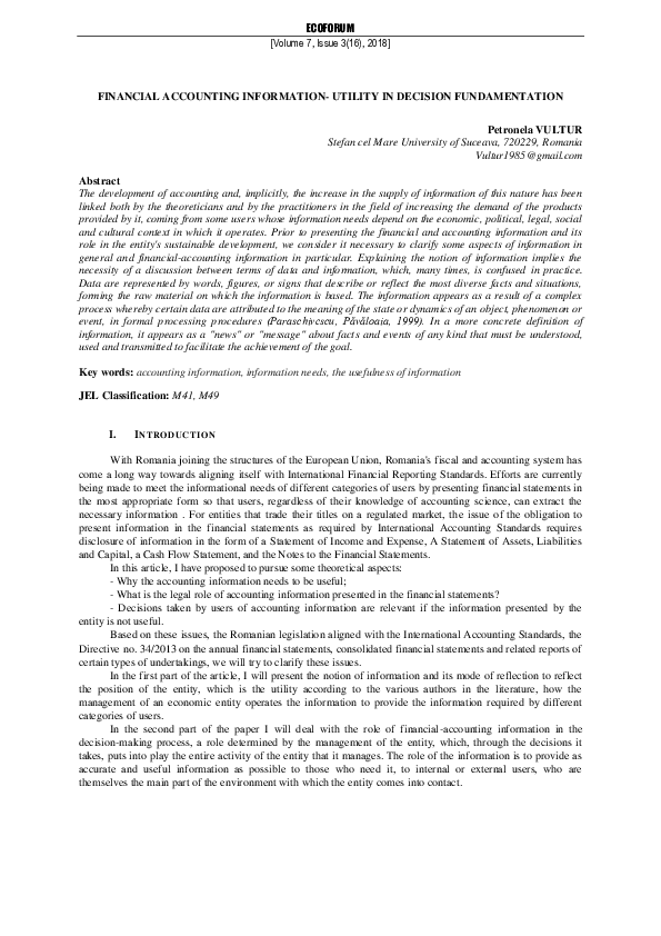 (PDF) Financial Accounting Information- Utility in Decision Fundamentation