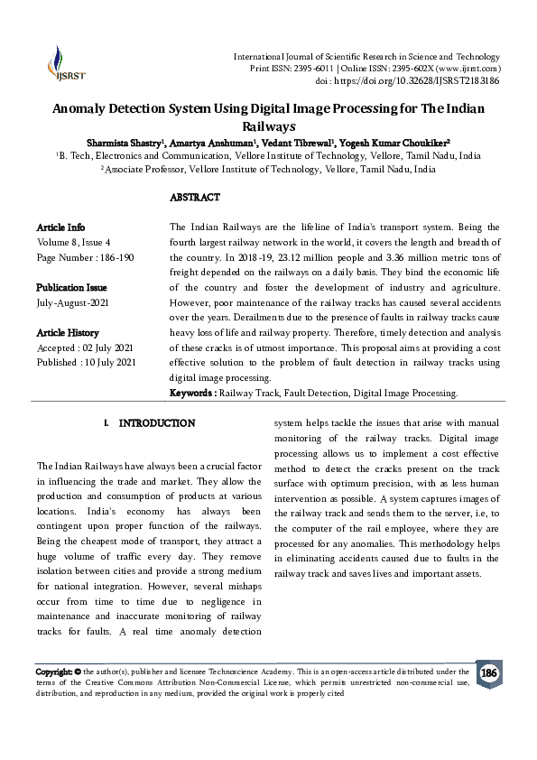 Pdf Anomaly Detection System Using Digital Image Processing For The Indian Railways