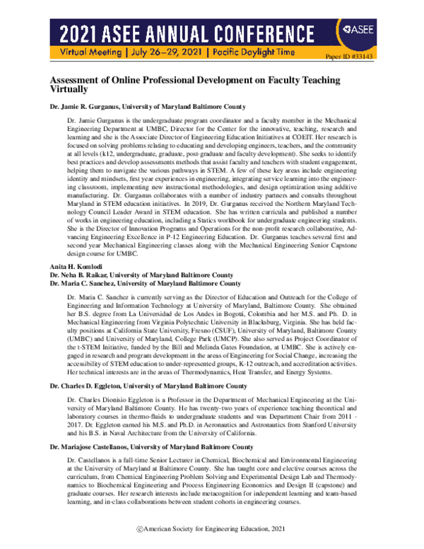 (PDF) Assessment of Online Professional Development on Faculty Teaching ...