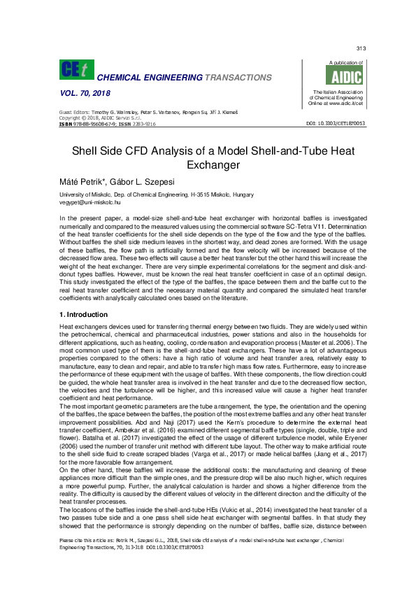 (PDF) Shell side cfd analysis of a model shell-and-tube heat exchanger
