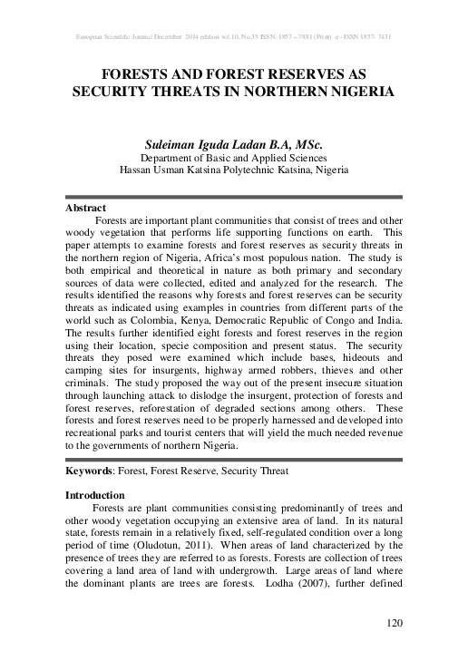 (PDF) Forests and Forest Reserves as Security Threats in Northern Nigeria