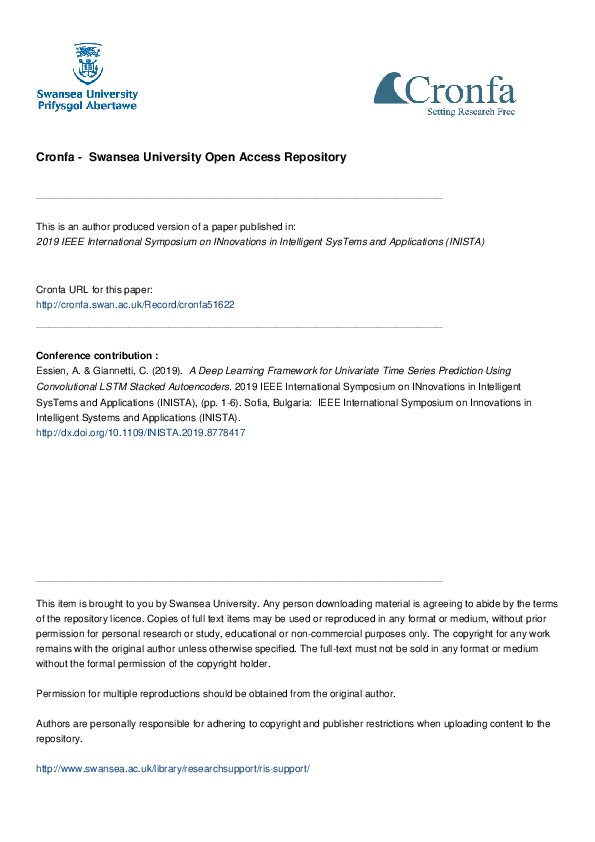 Pdf A Deep Learning Framework For Univariate Time Series Prediction Using Convolutional Lstm