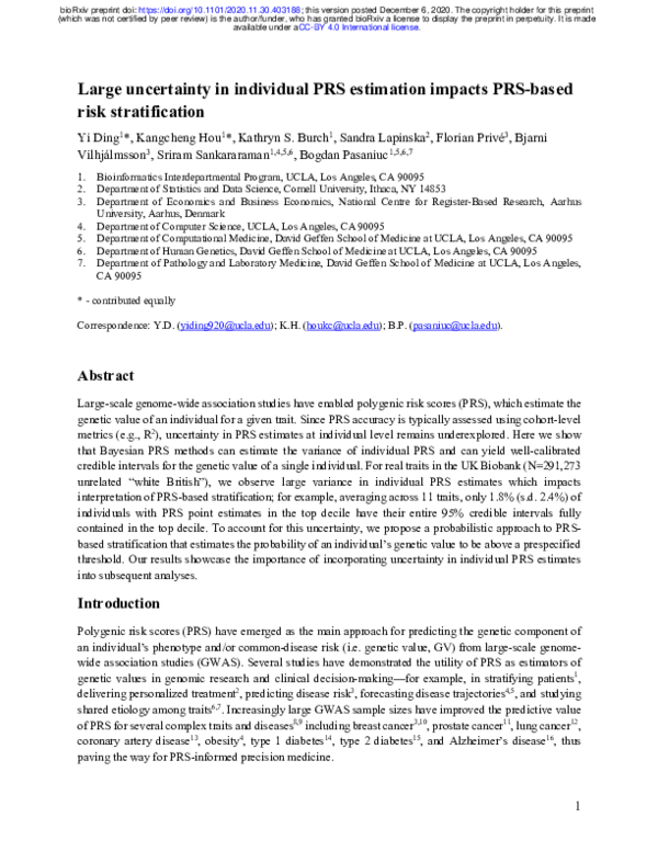 (PDF) Large uncertainty in individual PRS estimation impacts PRS-based ...