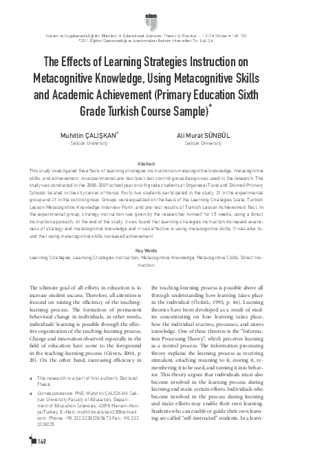 Pdf The Effects Of Learning Strategies Instruction On Metacognitive Knowledge Using