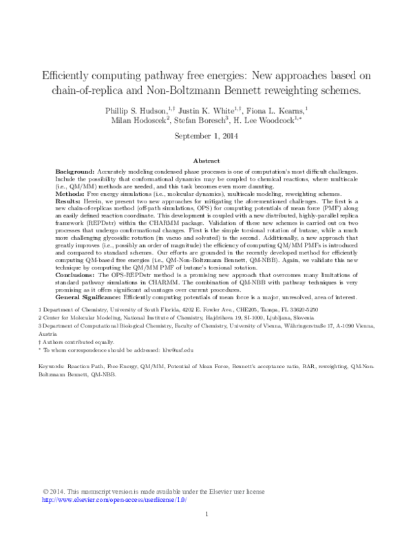 (PDF) Efficiently computing pathway free energies: New approaches based on chain-of-replica and ...