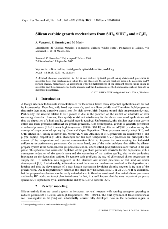 (PDF) Silicon carbide growth mechanisms from SiH4, SiHCl3 and nC3H8