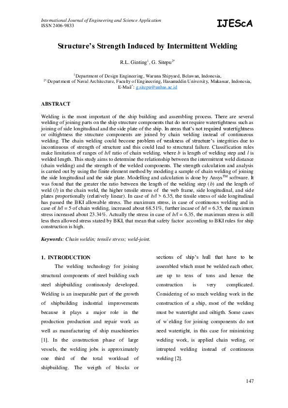 (PDF) Structure’s Strength Induced by Intermittent Welding