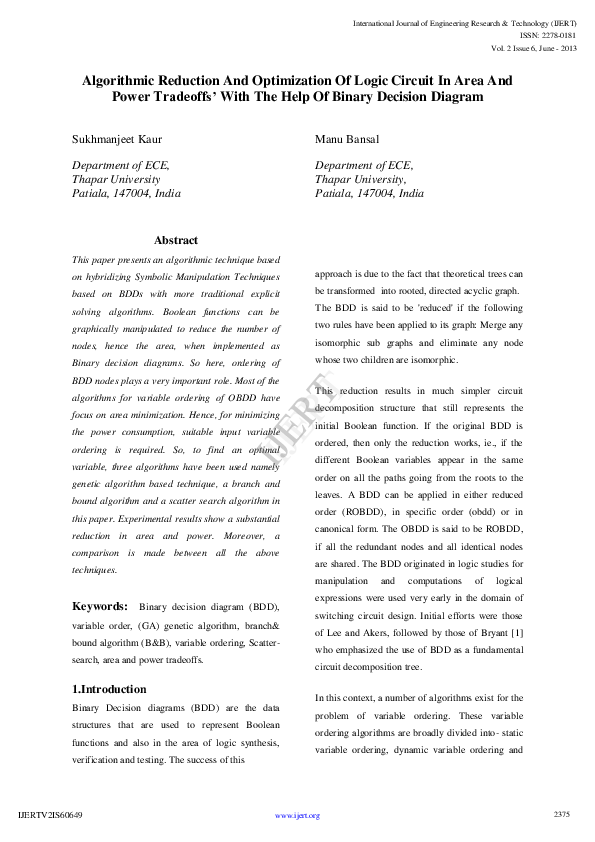 (PDF) Algorithmic Reduction And Optimization Of Logic Circuit In Area ...